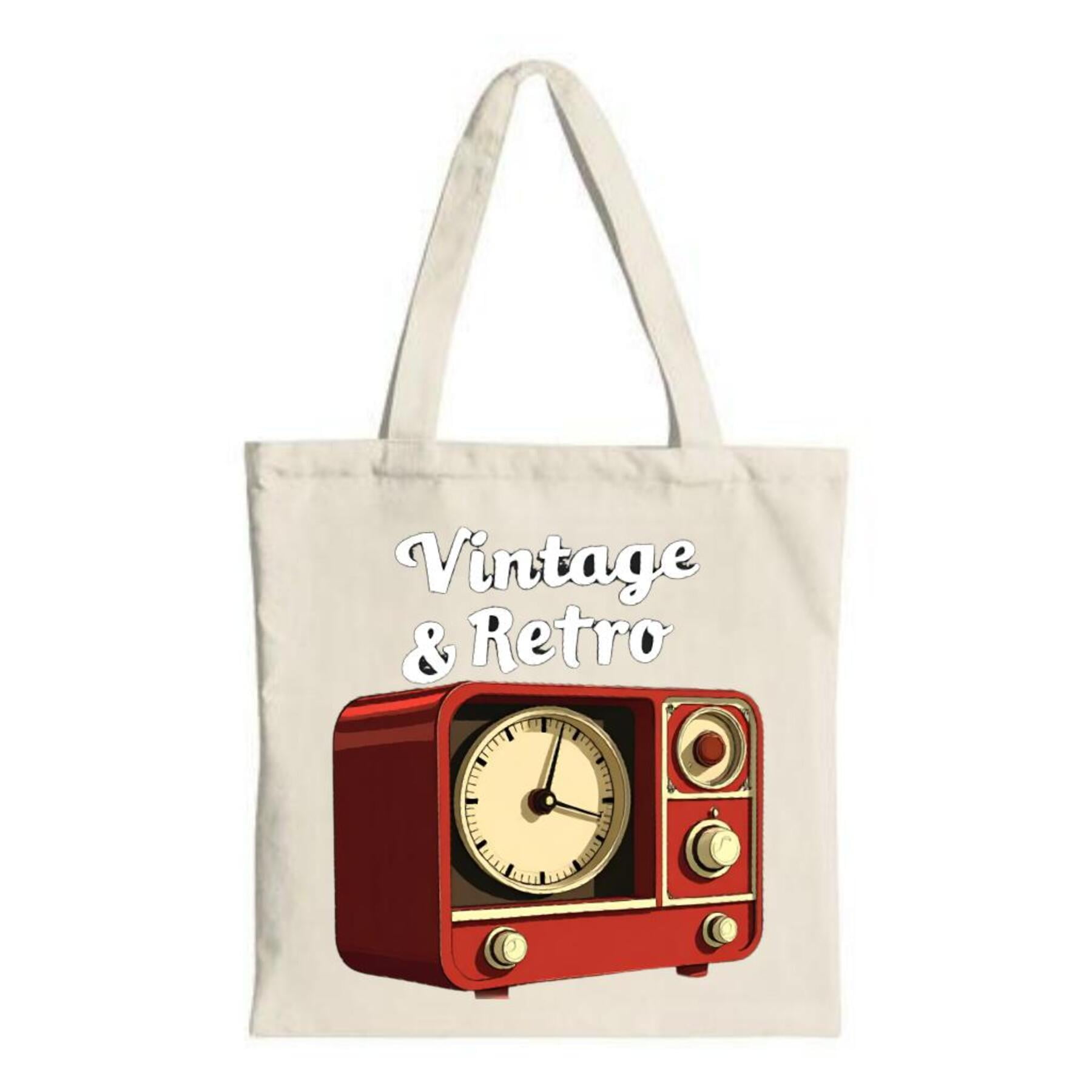 Vintage & Retro Canvas Tote Bag with Red Vintage Radio Design Cream ...