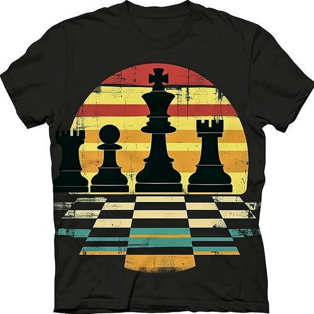 Vintage Retro Chess Sunset Vector Graphic Design Black T Shirt Retro ...