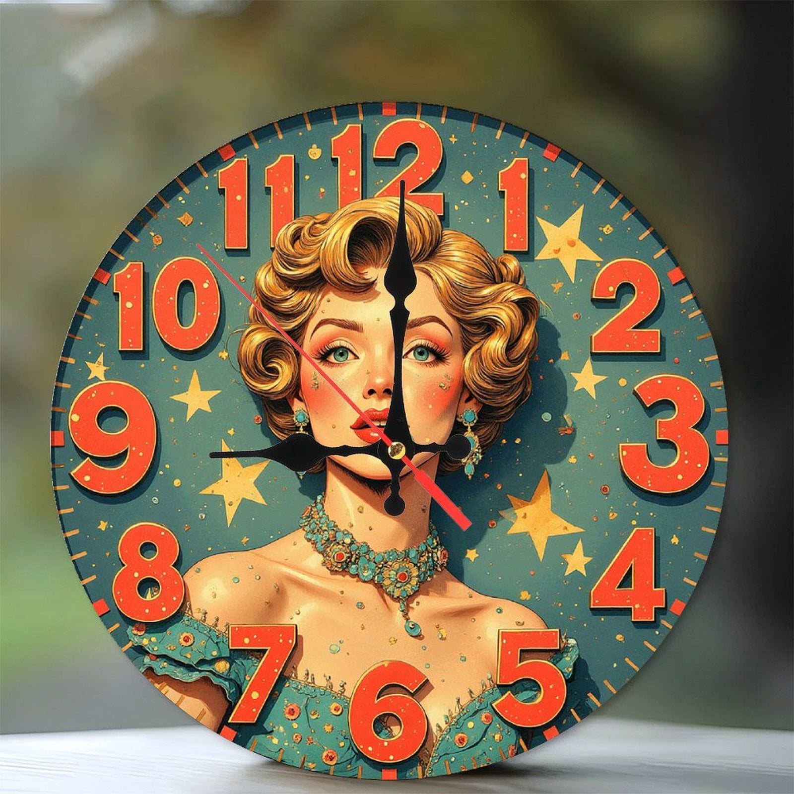 Vintage Retro Clock Pinup Girl Wall Art 10-Inch Silent Wooden Wall ...