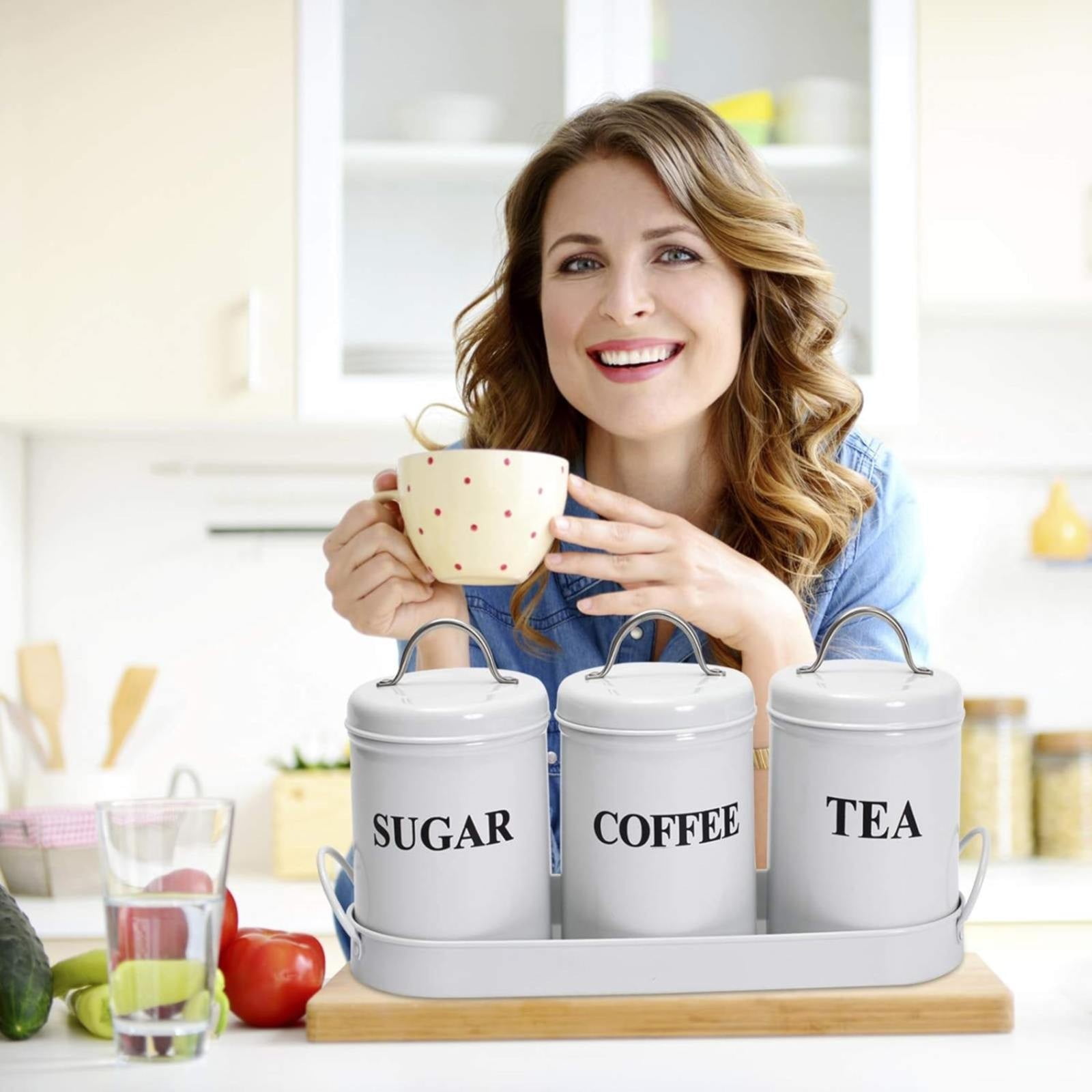 Vintage Retro Farmhouse Metal Containers With Lids Coffee Tea Sugar Set ...