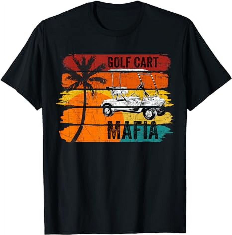 Vintage Retro Golf Cart Mafia with Sunset and Palm Tree T-Shirt ...