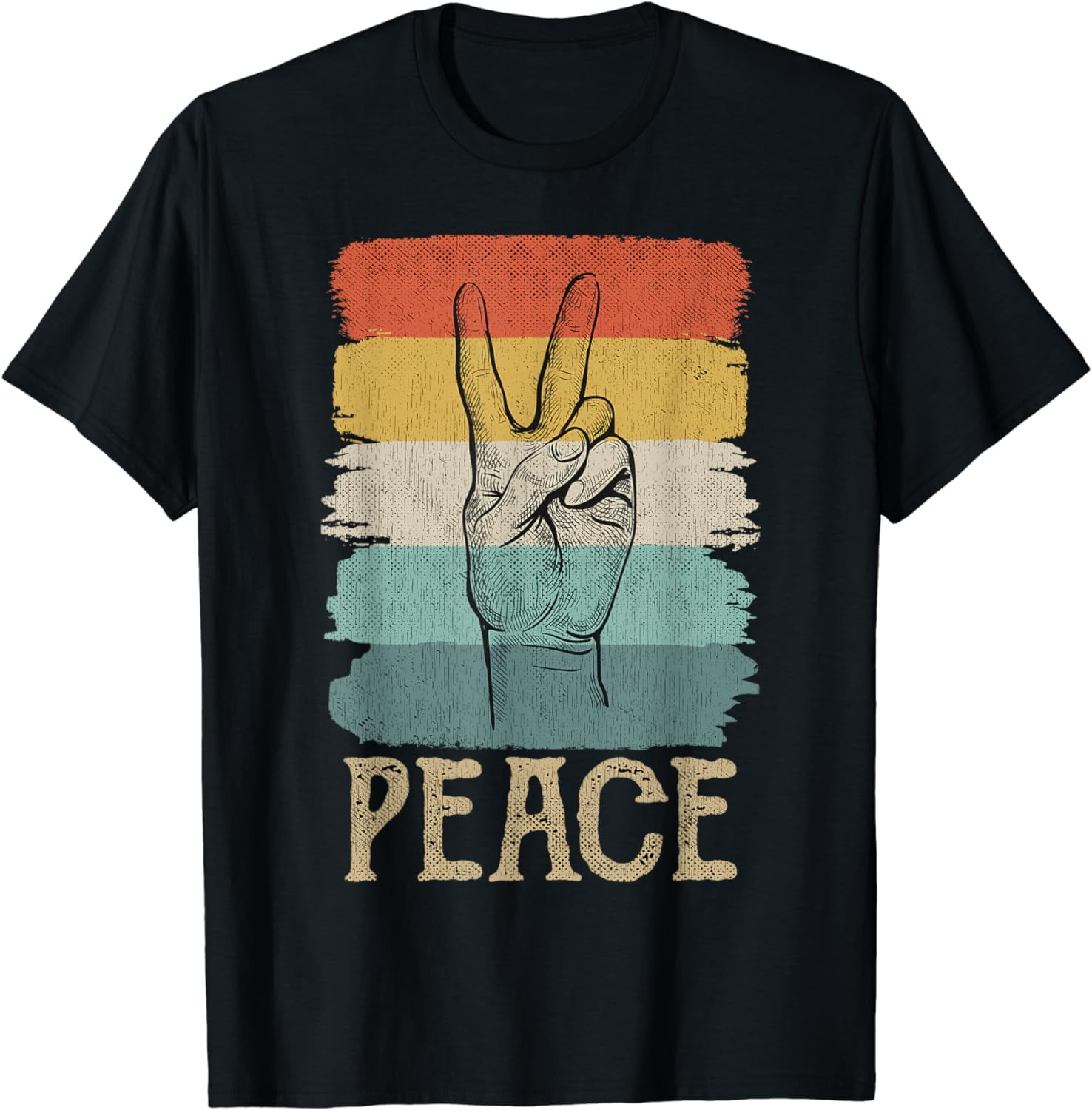 Vintage Retro Peace Hand Sign 70s Hippie Symbol Peace Hand T-Shirt ...