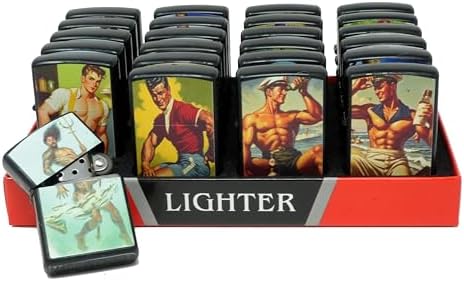 Vintage Retro Pin Up Boy 24 PCs Mix Design Wind Proof Oil Lighters ...