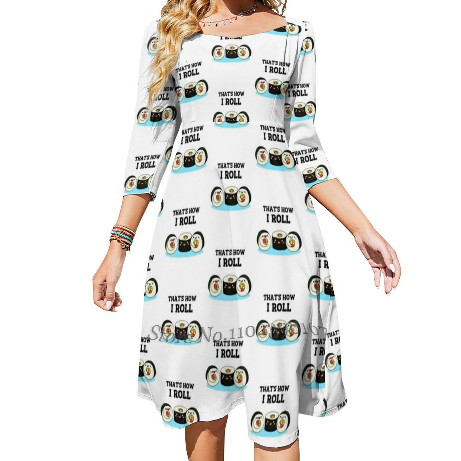 Vintage Retro Sailor Girly Floral Anchors Flare Dress Square Neck Dress ...