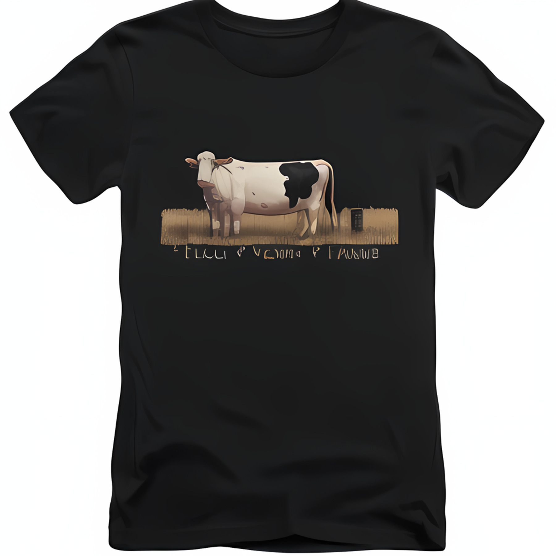 Vintage Retro Style Black T-Shirt with 'F input' Text and Cow ...