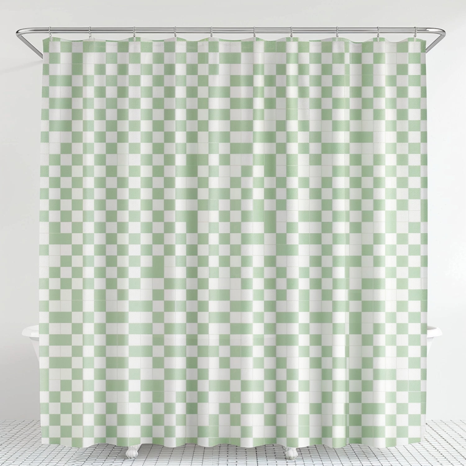 Vintage Retro Style Checkered Shower Curtain Minimalist Design With