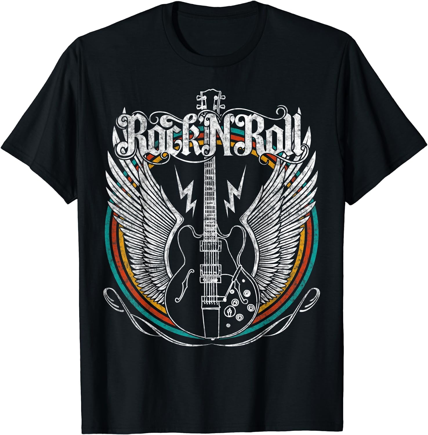 Vintage Retro Style Rock & Roll Guitar Wings Music T-Shirt - Walmart.com