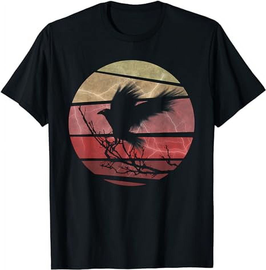 Vintage Retro Style Tee Red Moon Raven Graphic Black Crow T-Shirt ...