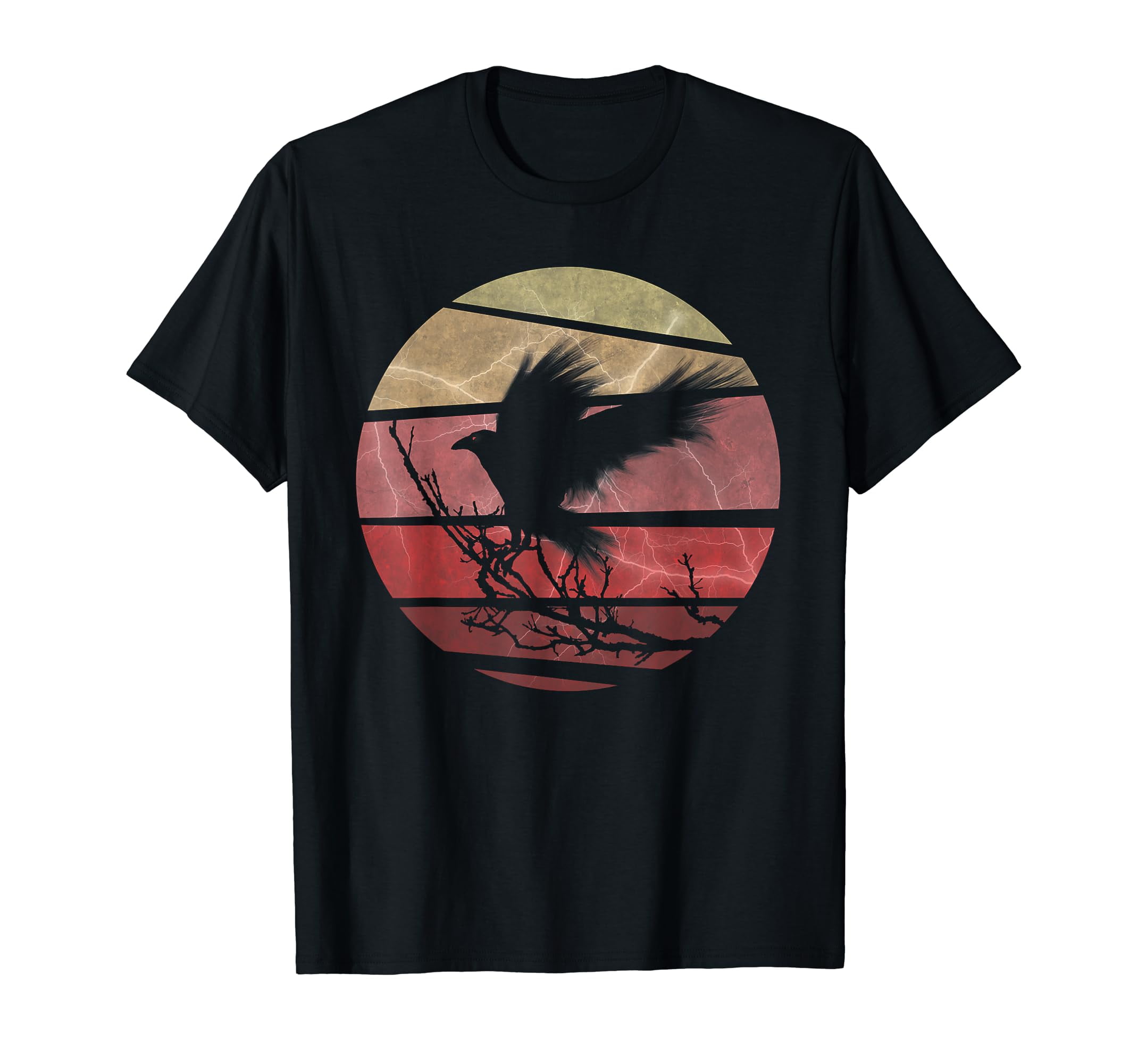Vintage Retro Style Tee Red Moon Raven Graphic Black Crow T-Shirt ...