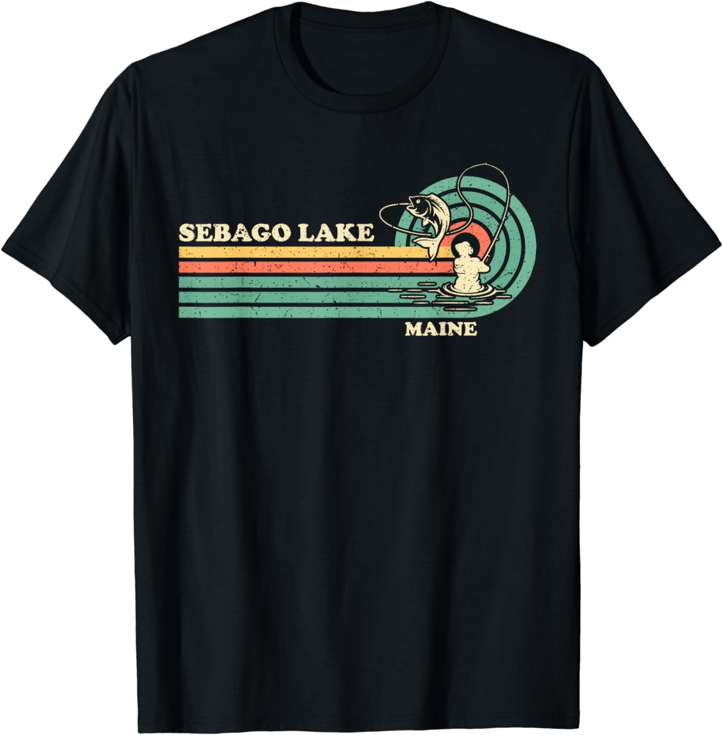 Vintage Retro Summer Fishing Maine Sebago Lake T-Shirt - Walmart.com