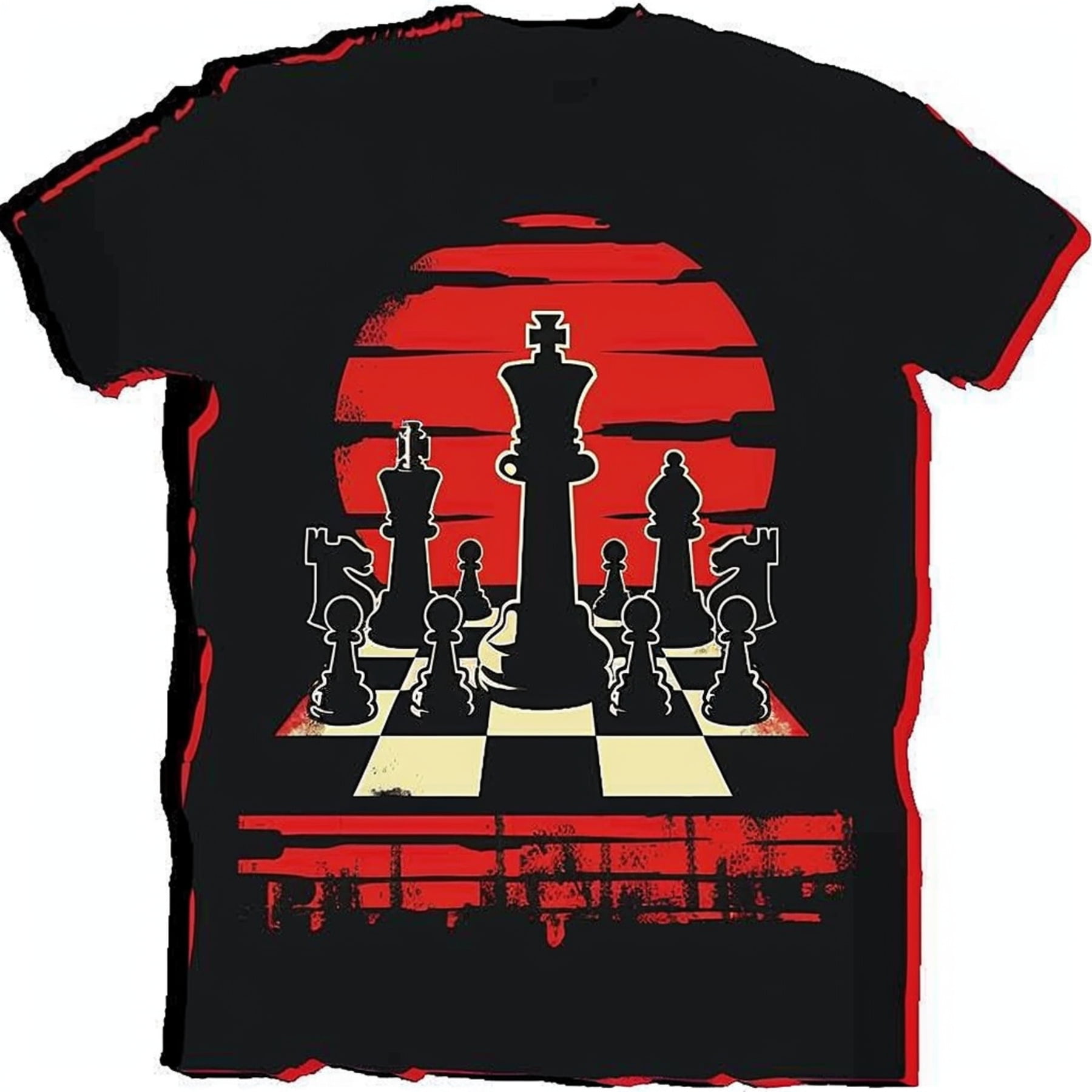Vintage Retro Sunset Chess Game Black TShirt Detailed King Piece Design ...