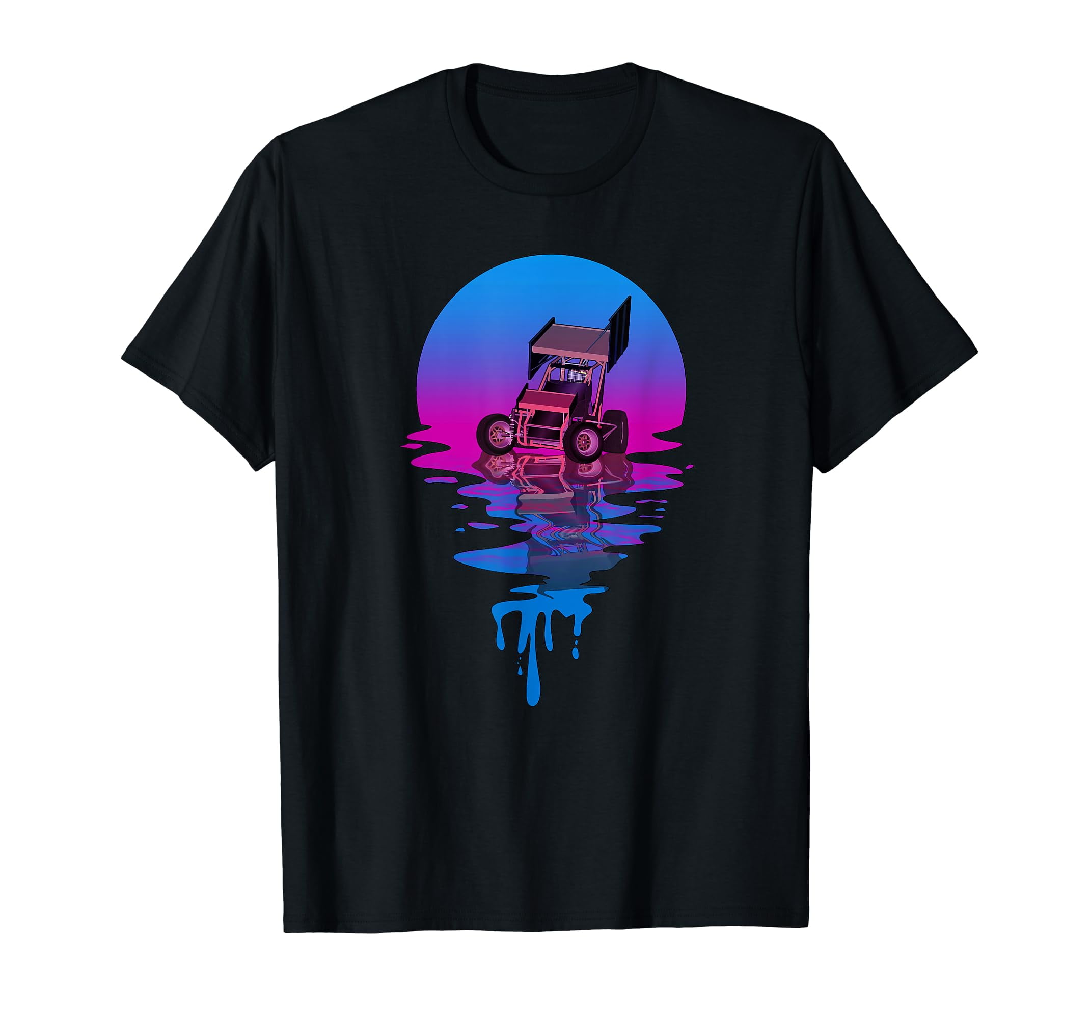 Vintage Retro Sunset Sprint Car Racing Black T-Shirt Crew Neck Tee ...