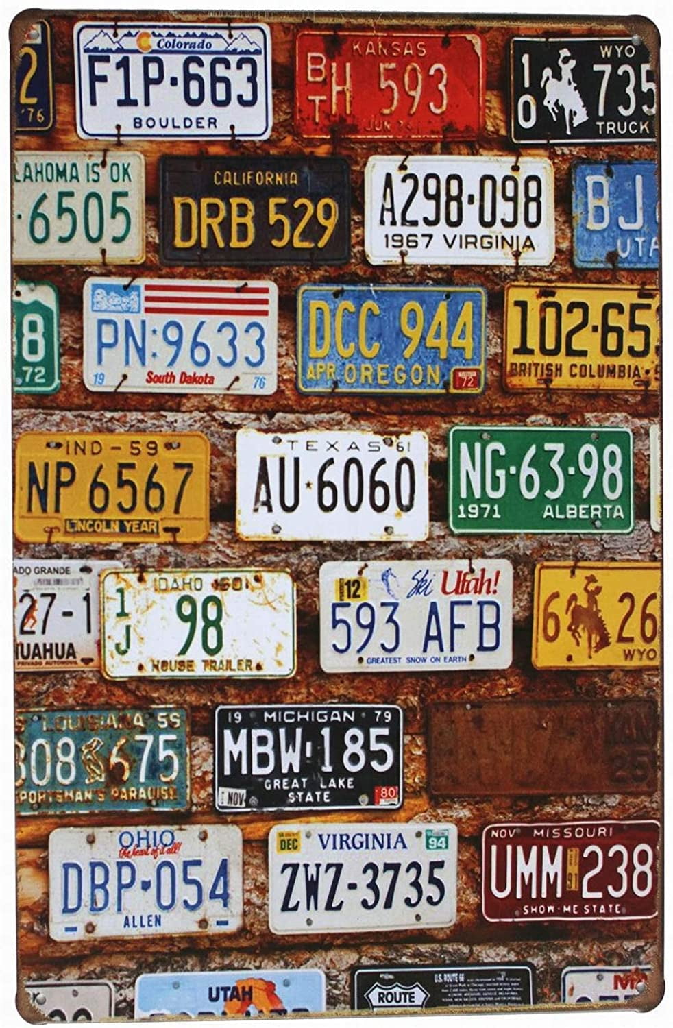 Vintage Retro Tin Metal Sign Decor 8x12 Many Car Licenses Plate Wall ...
