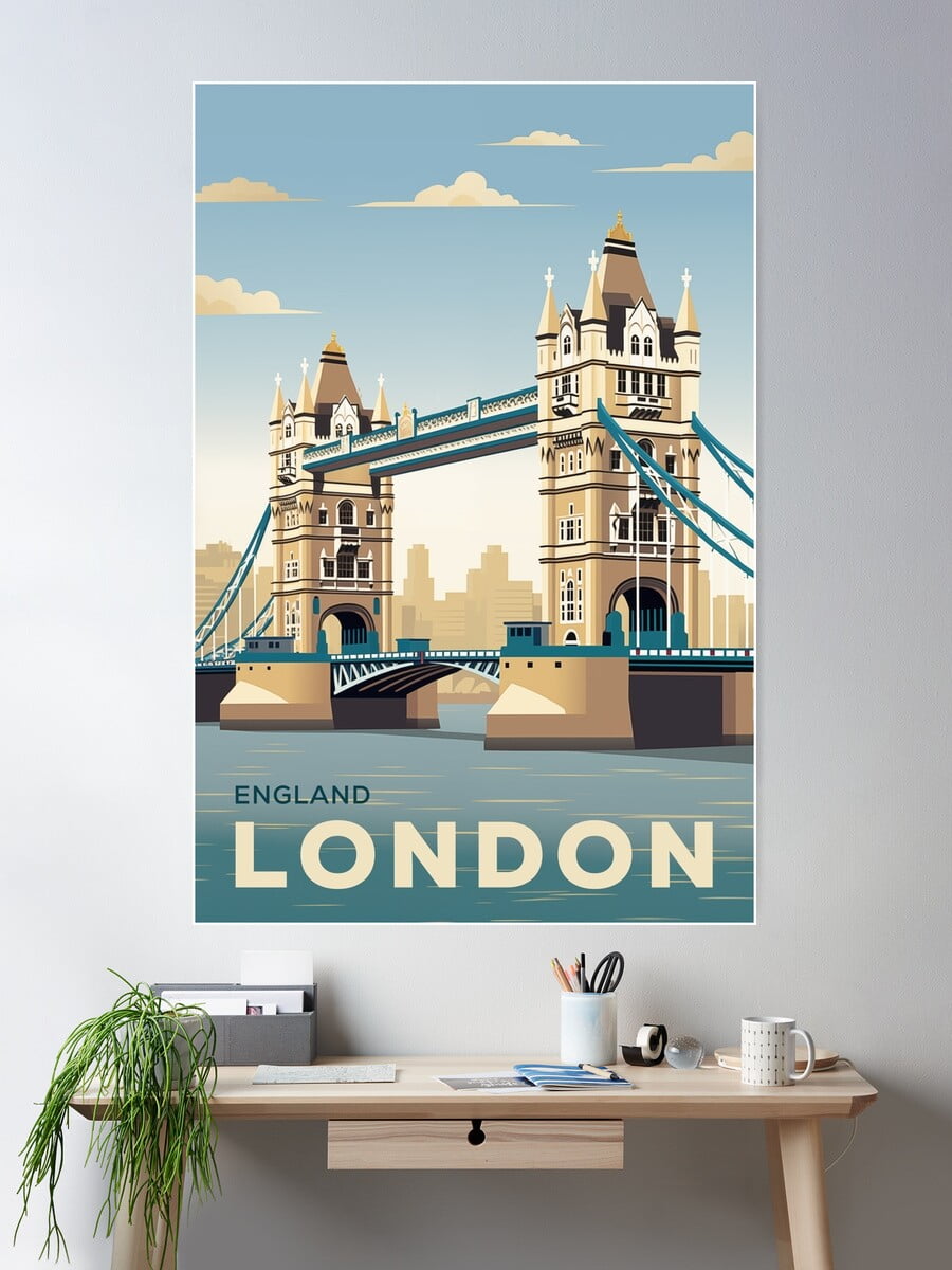 Vintage Retro Travel Poster London Tower Bridge - England Poster Wall ...