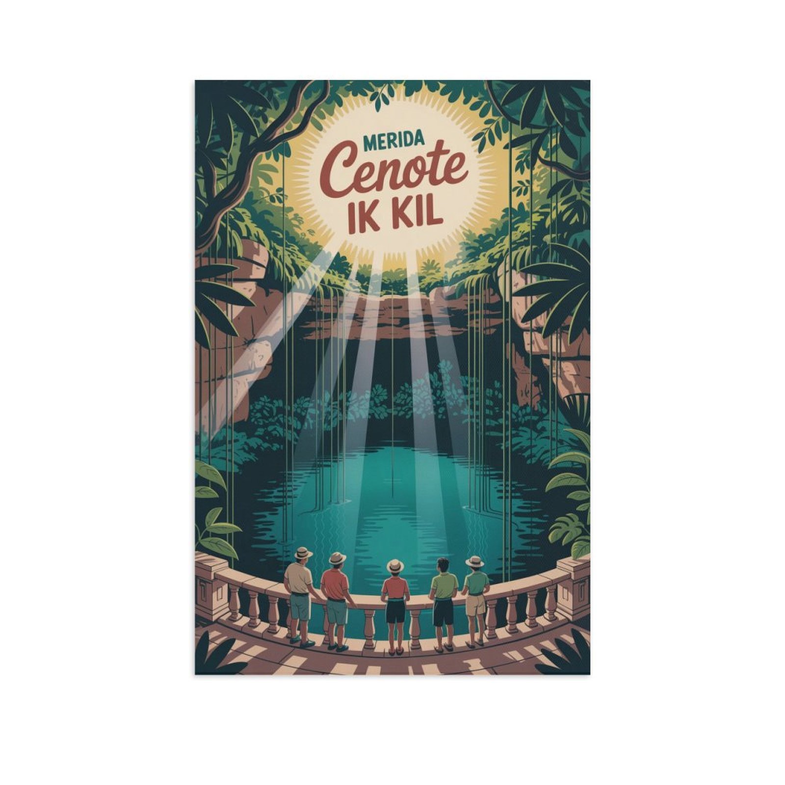 Vintage Retro Travel Poster Wall Art Cenote Ik Kil Merida Mexico ...