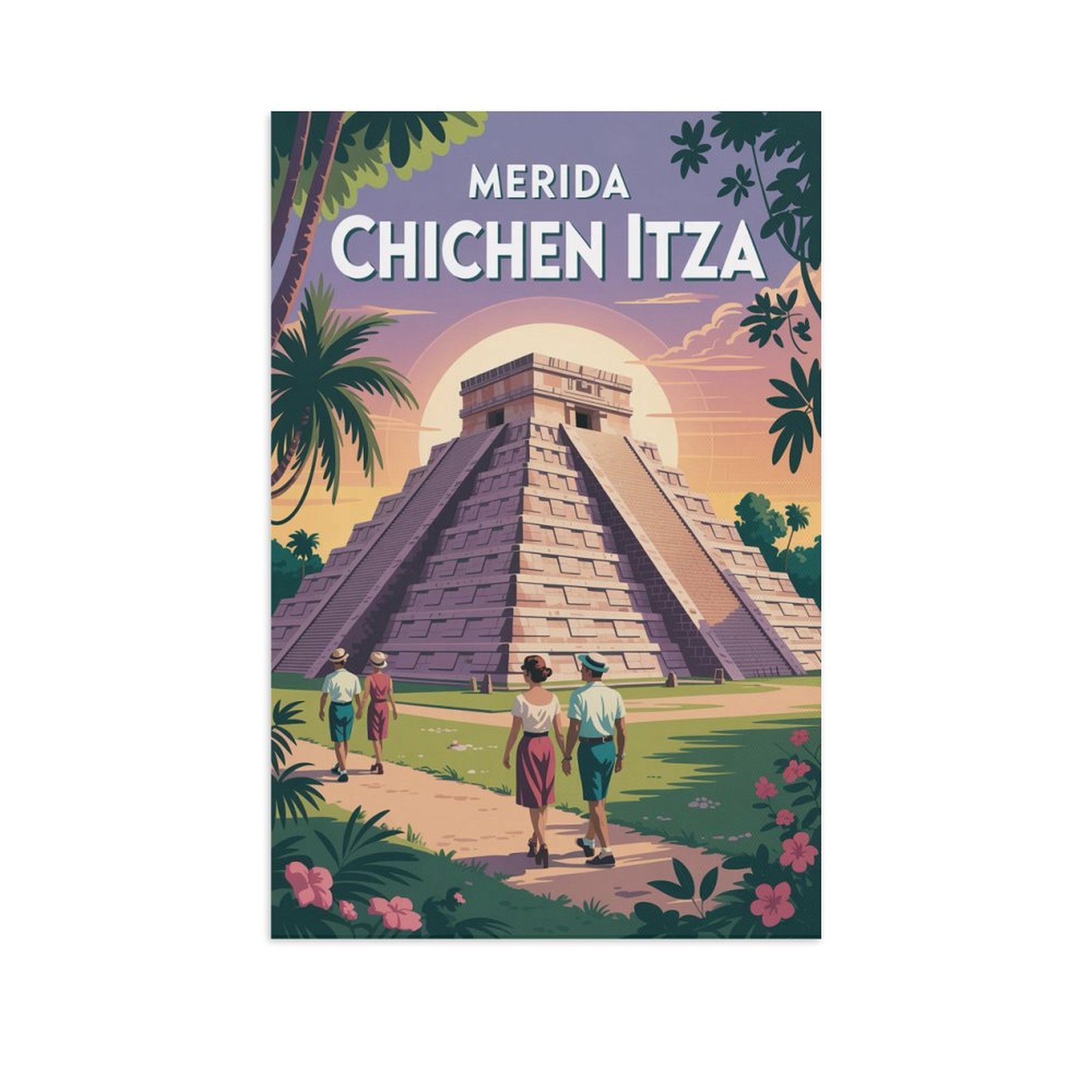 Vintage Retro Travel Poster Wall Print Chichen Itza Pyramid Merida ...