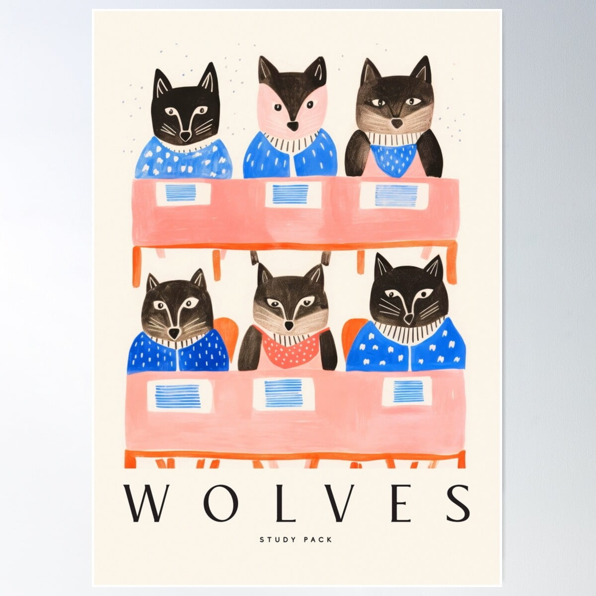 Vintage Retro Wolves Educational Art Print - Captivating Wildlife ...