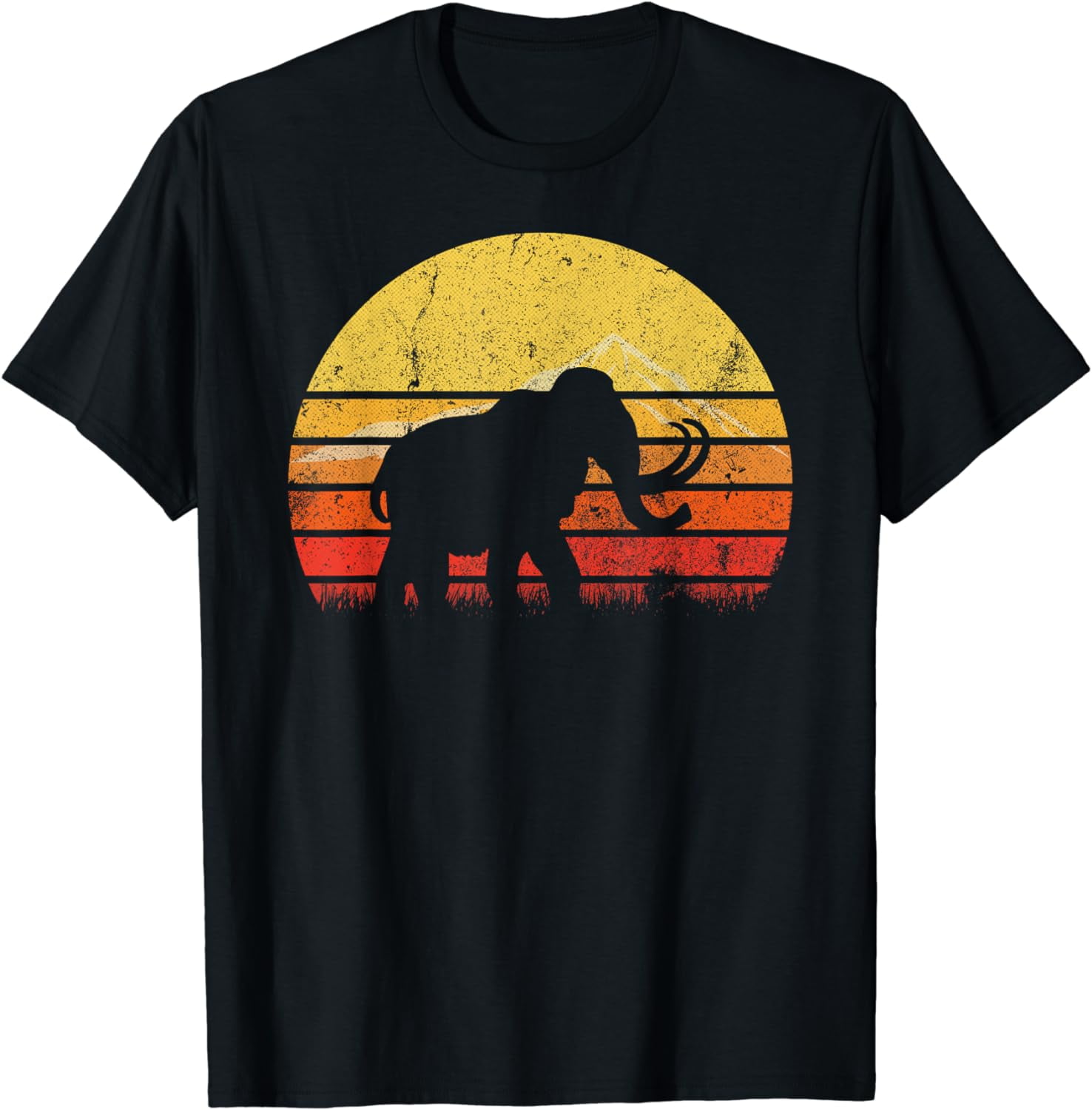 Vintage Retro Woolly Mammoth Silhouette Sunset Distressed T-Shirt ...