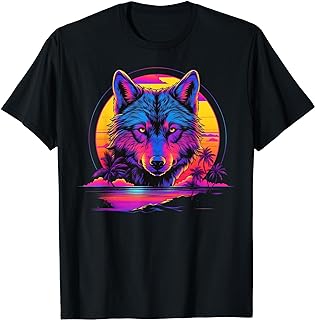 Vintage Retrowave Synthwave 80s Vaporwave Wolf T-Shirt - Walmart.com