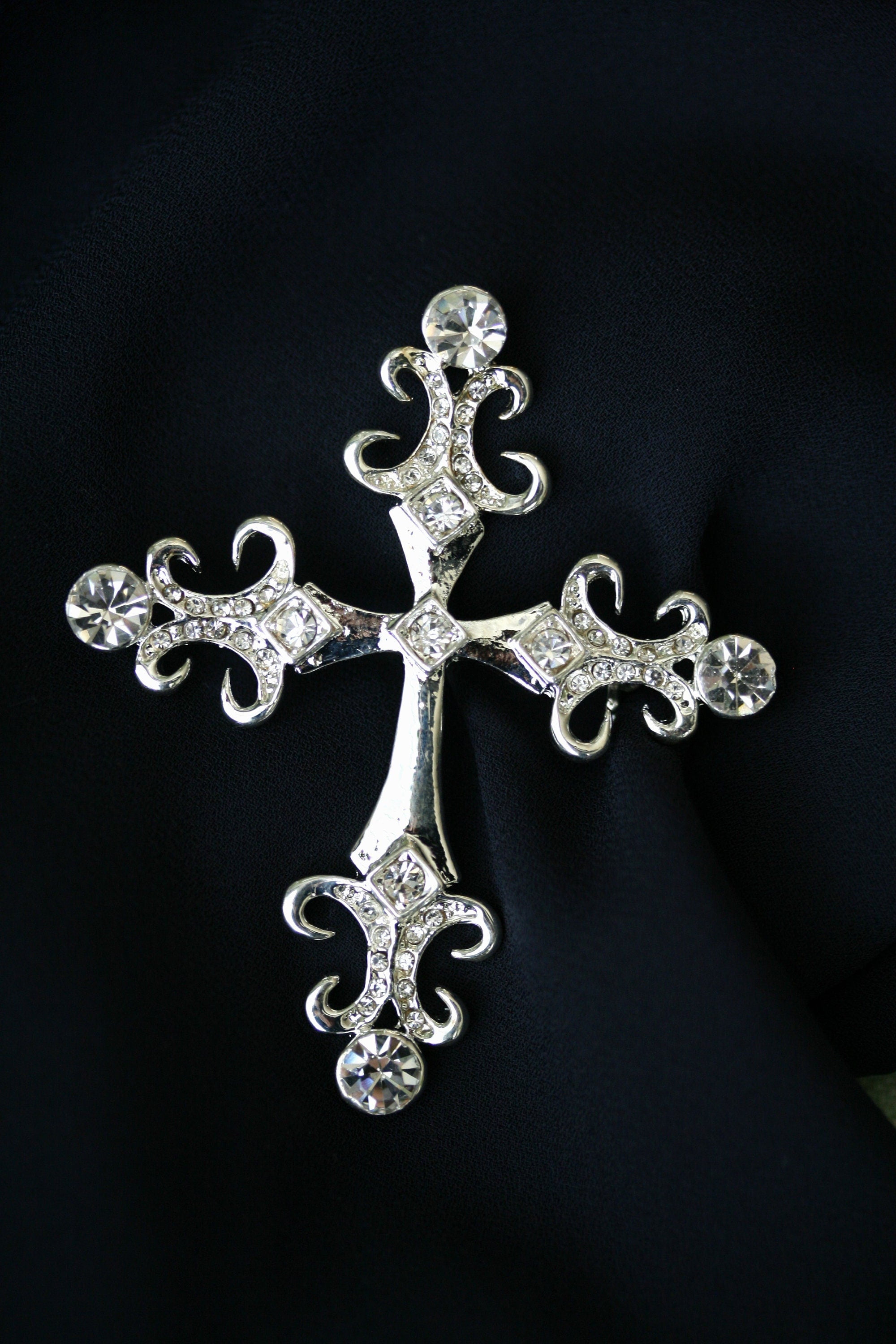 Vintage Rhinestone Cross Brooch, Gold Cross Pin, Silver Cross Pin ...