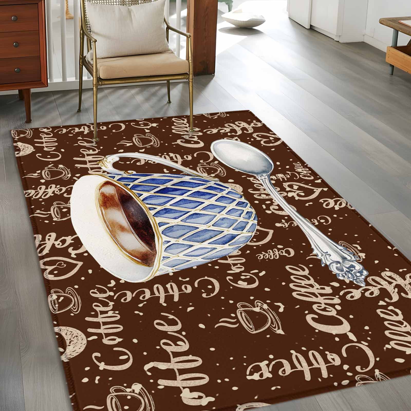 Vintage Rhombus Coffee Cups 3x5 Rug for Bedroom Foot of Bed Small ...