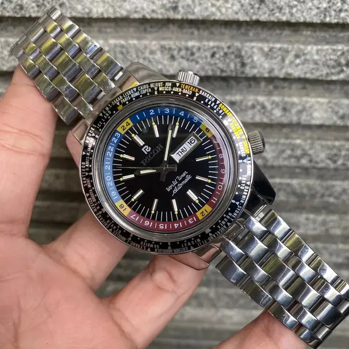 Vintage Ricoh World Time GMT-61215A Automatic Black Dial Day/Date 21 ...