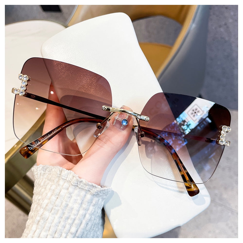 Vintage Rimless Diamond Sunglasses Oversized Rimless Diamond Cutting