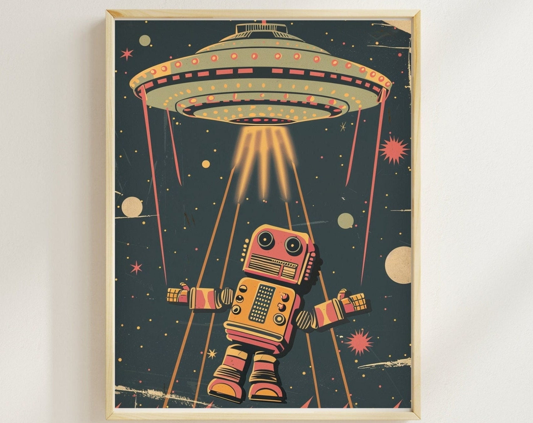 Vintage Robot Poster Retro UFO Wall Decor Robot Art Space Alien Home ...