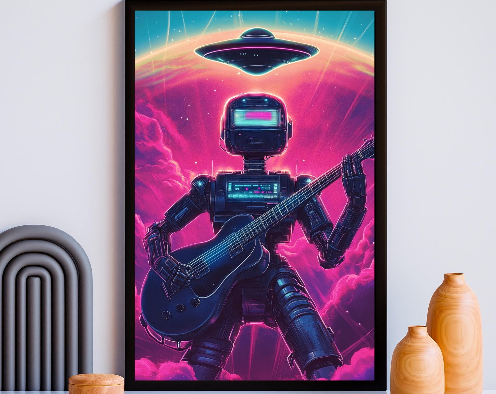 Vintage Robot Poster Retro UFO Wall Decor Robot Art Space Alien Home ...