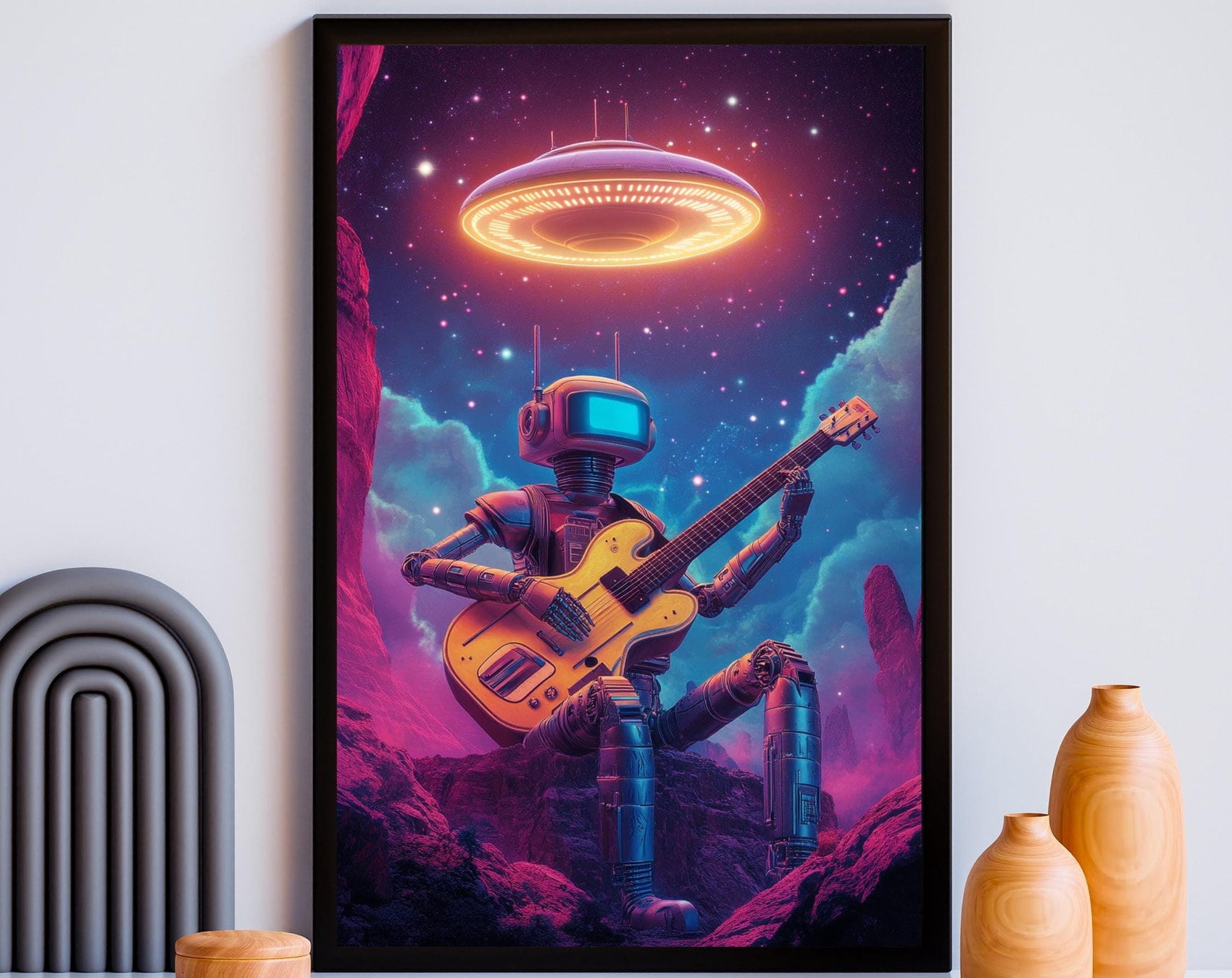 Vintage Robot Poster Retro UFO Wall Decor Robot Art Space Alien Home ...