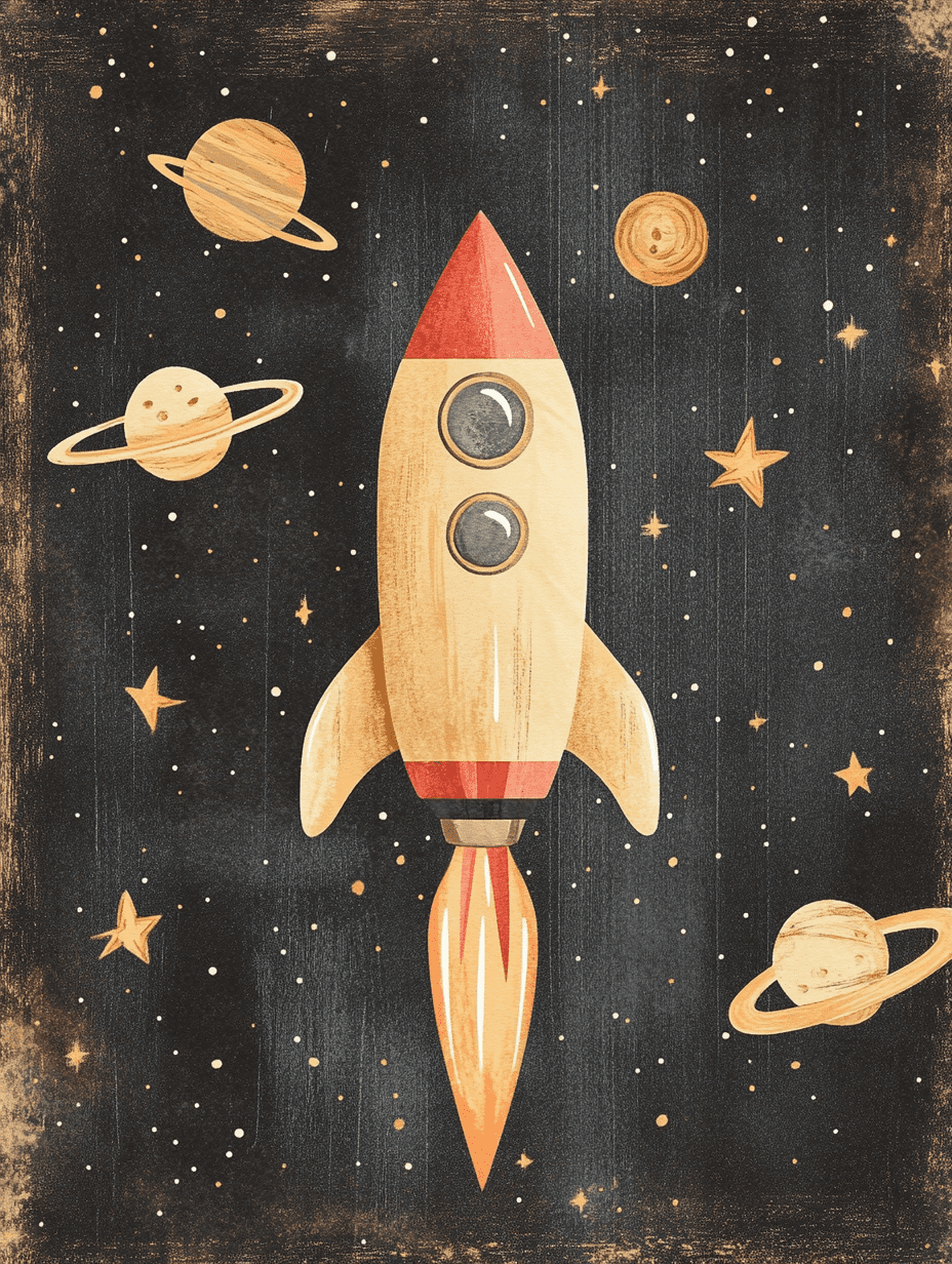 Vintage Rocket Ship Canvas Wall Art， Perfect for Living Room， Bedroom ...