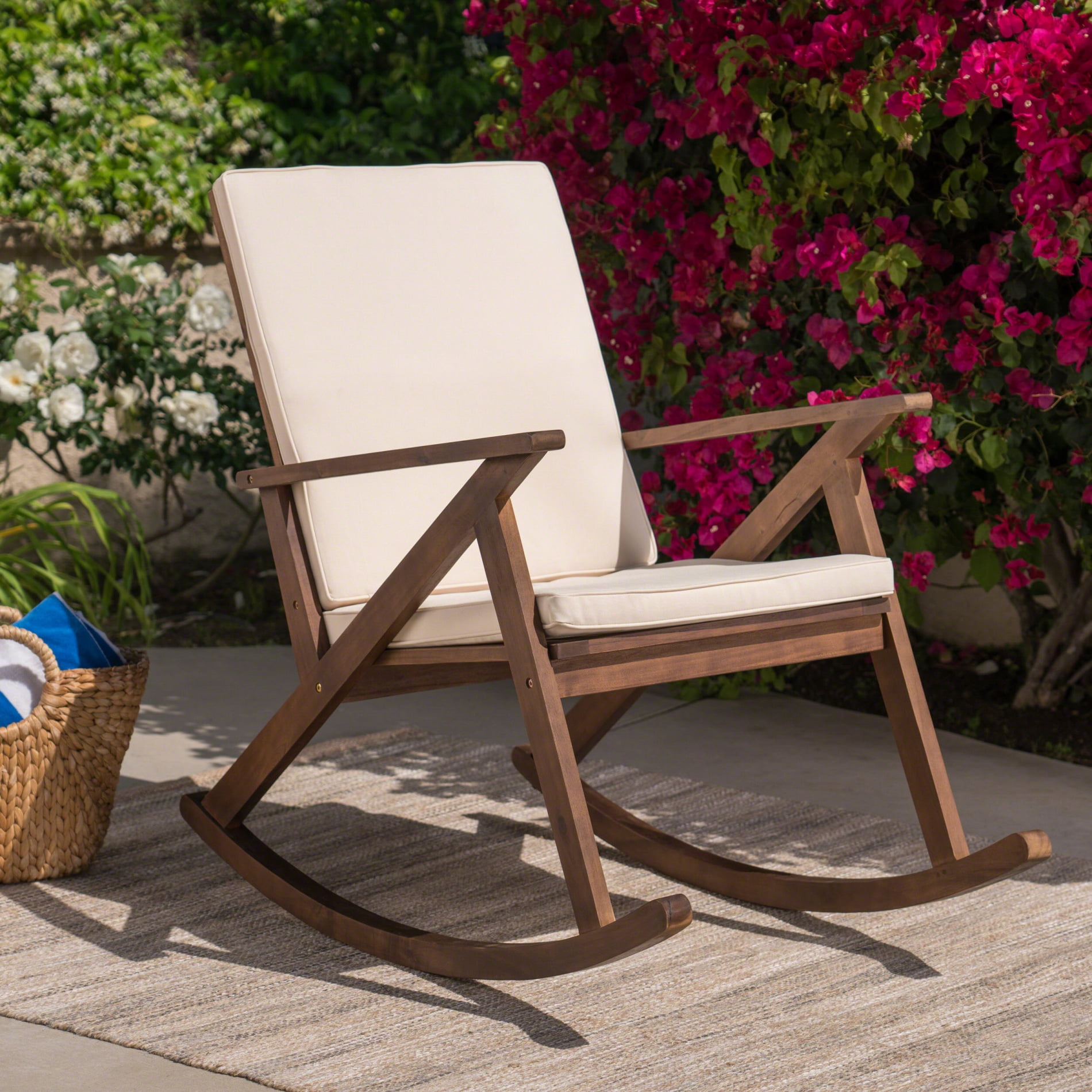 Vintage Rocking Chair with Solid Wood Arc Base, All Weather Resistant ...