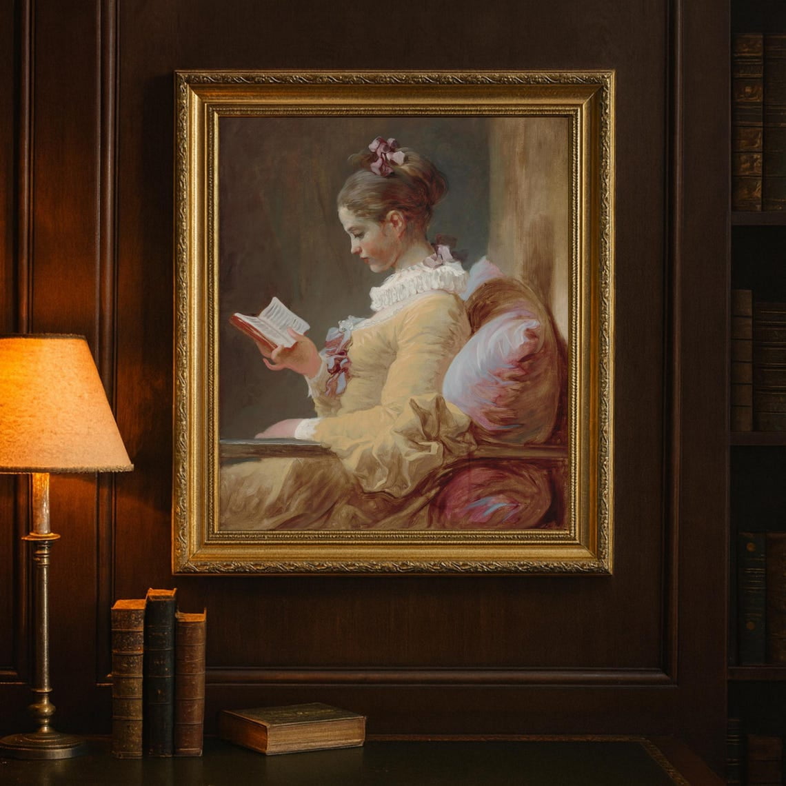 Vintage Rococo Girl Reading Portrait 18Th Century Art Home Decor, 8x12 ...