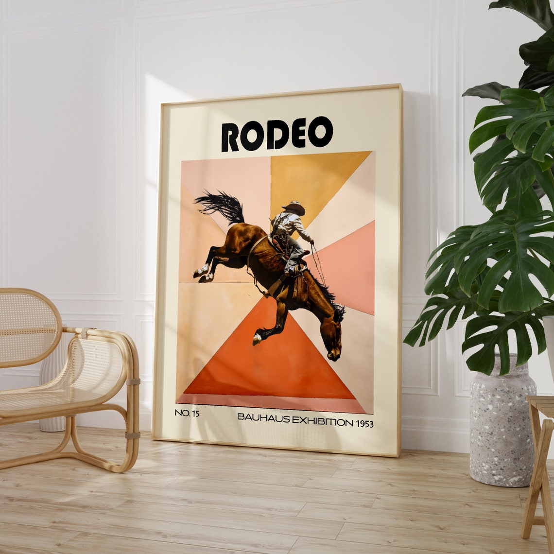 Vintage Rodeo Print Bucking Bronco Poster Bauhaus Wall Art Mid Century ...
