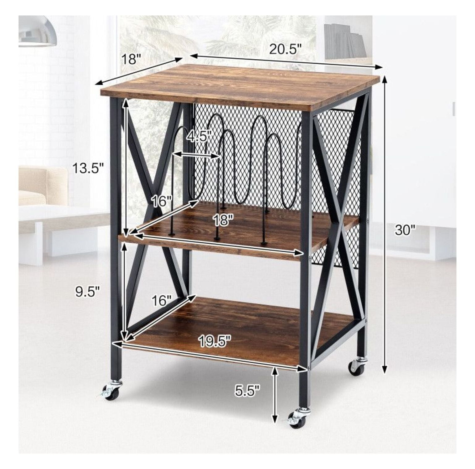Vintage Rolling Record Player Stand - 3 Tier Vinyl Storage Cabinet with ...