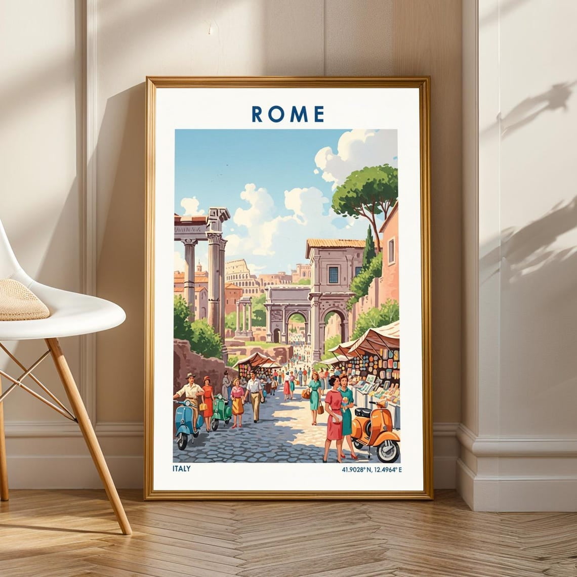 Vintage Rome Street Scene Poster: Retro Italian Travel Art, Unframed ...