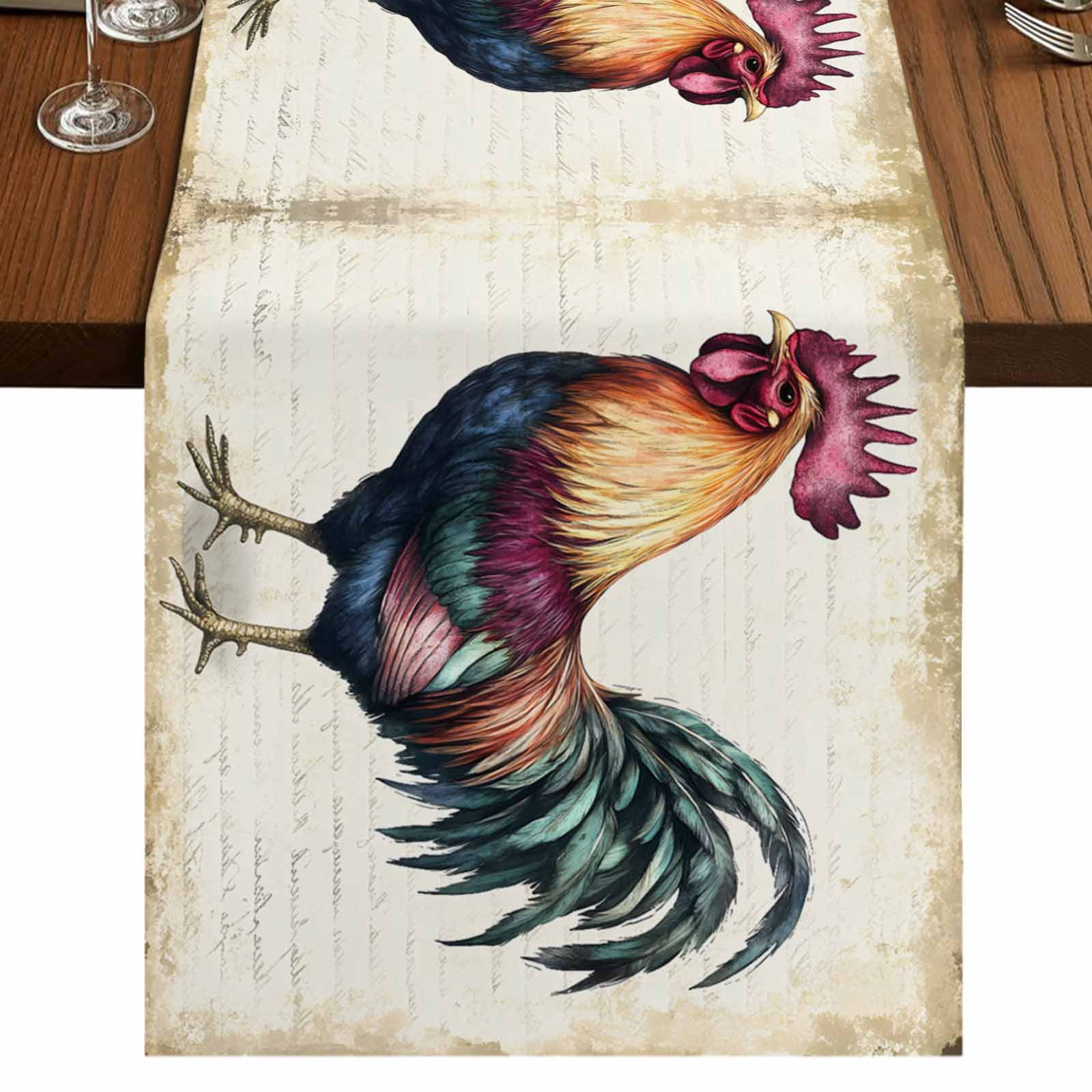 Vintage Rooster 108 Inch Table Runner, Farmhouse Retro Country Animal ...
