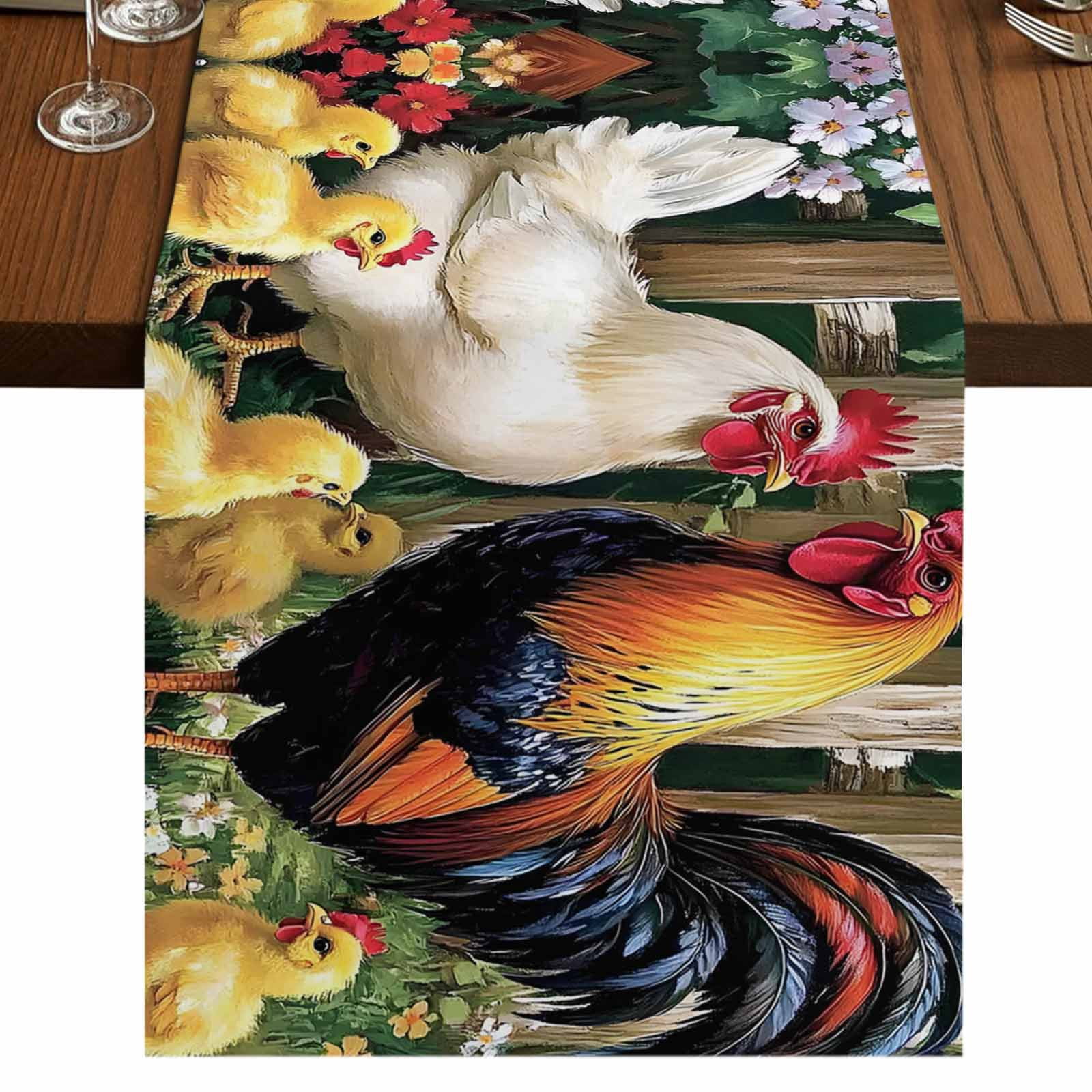 Vintage Rooster 70 Inch Table Runner, Farmhouse Animals Watercolor ...