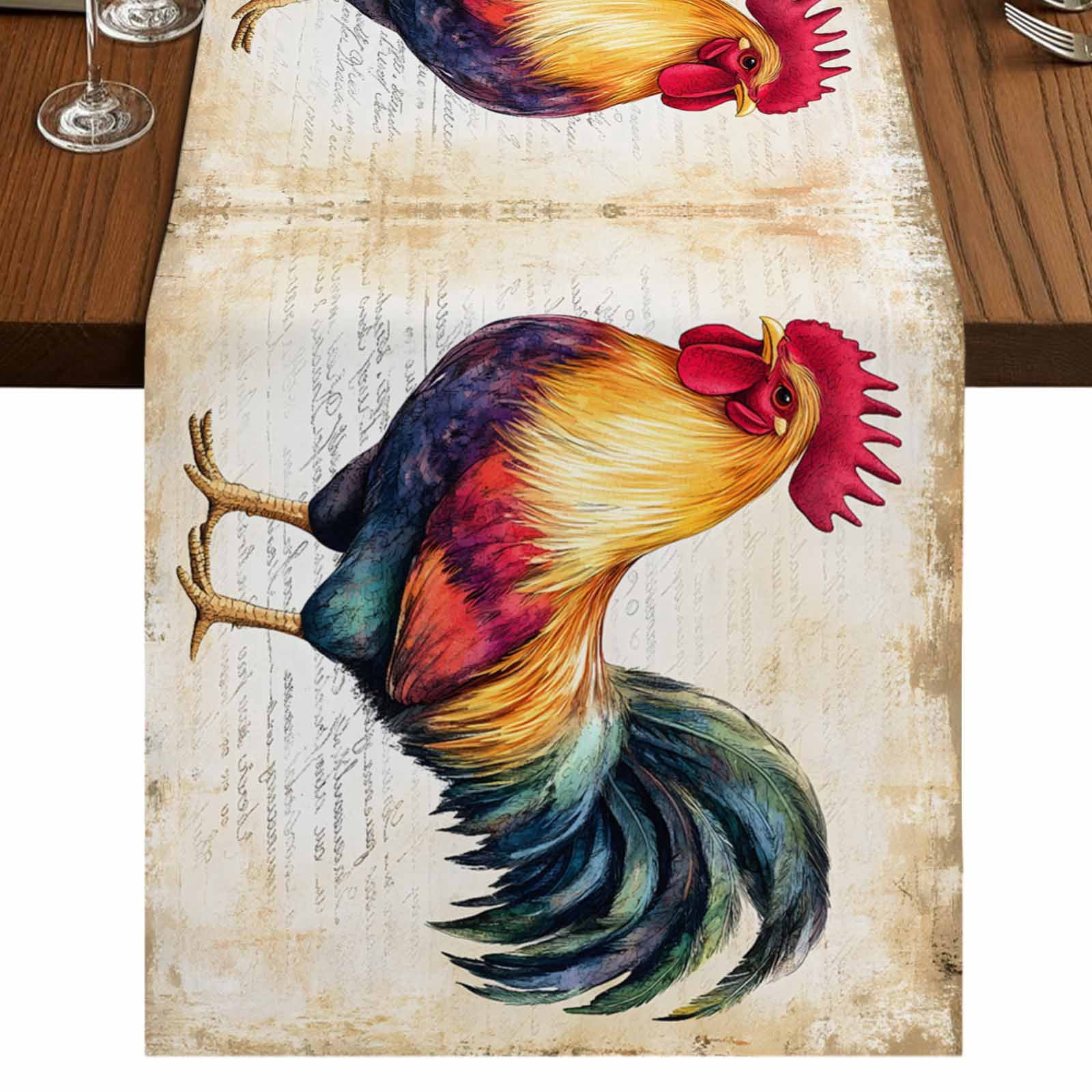 Vintage Rooster 90 Inch Table Runner, Farmhouse Retro Rustic Animal ...