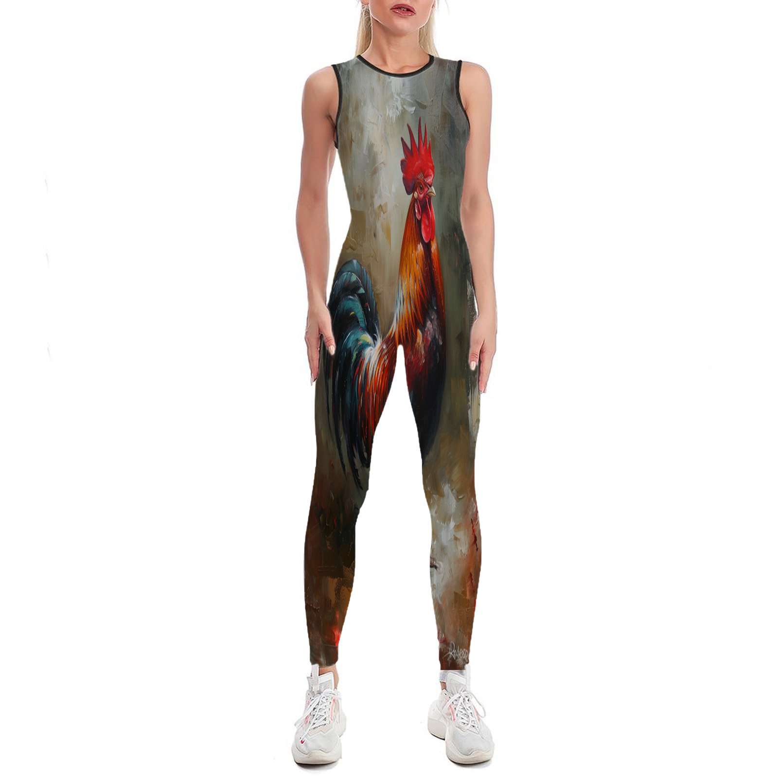 Vintage Rooster Abstract Wild Rooster Colorful Women's One Piece Yoga ...
