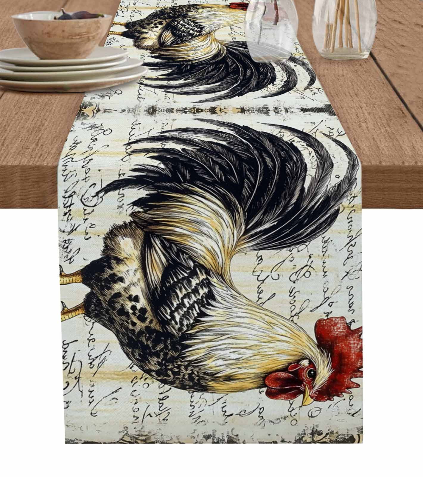 Vintage Rooster Burlap Cotton Table Runner 13x120 Inches Long ...