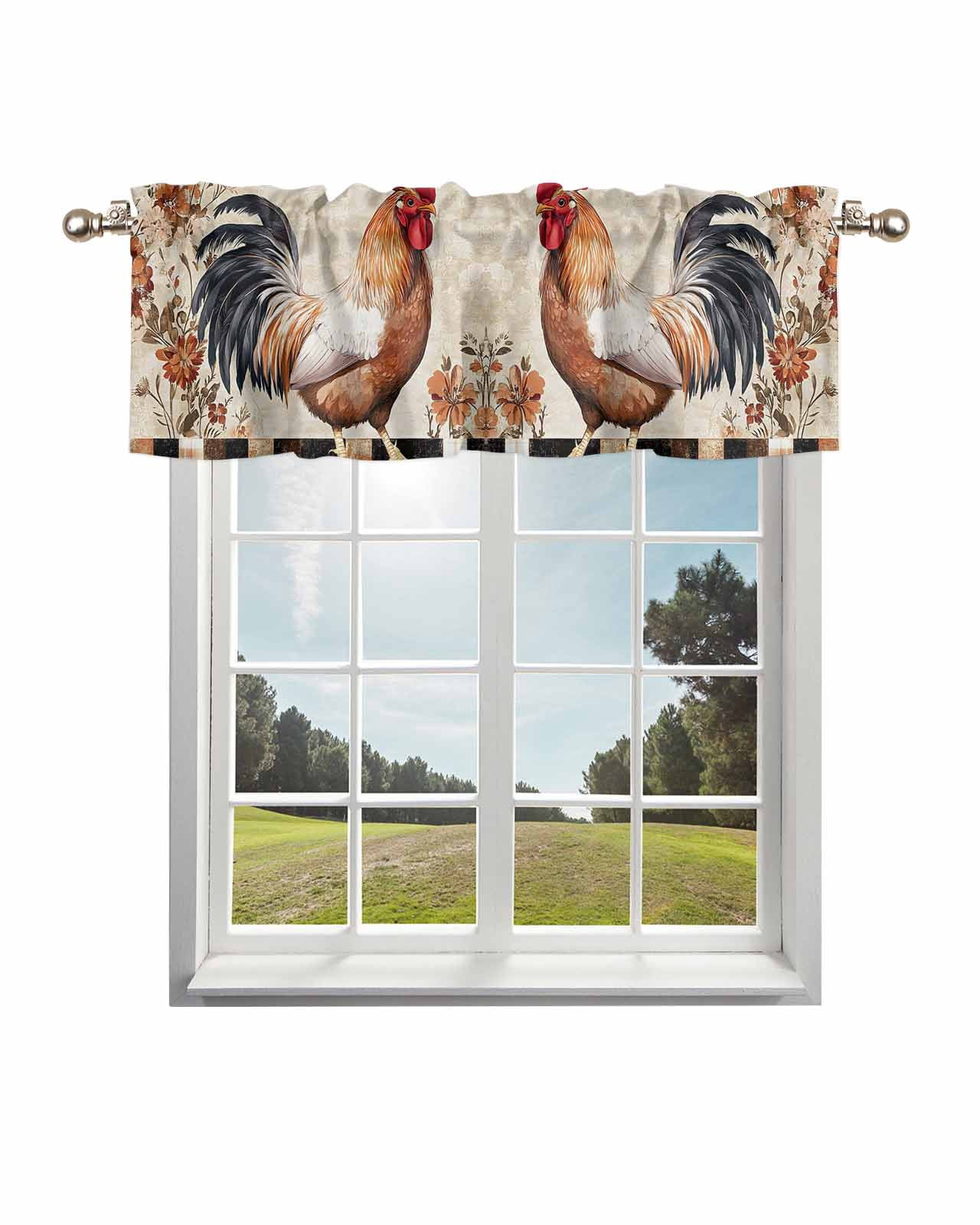 Vintage Rooster Curtain Valance for Windows/Living Room/Kitchen ...