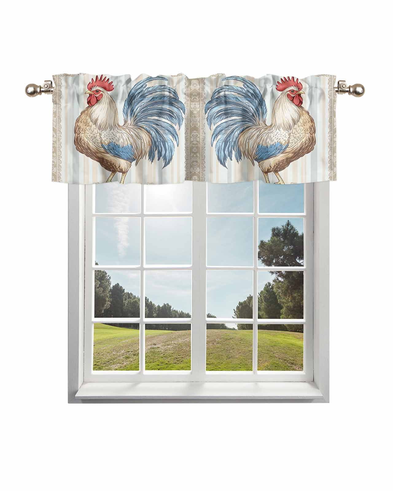 Vintage Rooster Curtain Valance for Windows/Living Room/Kitchen ...