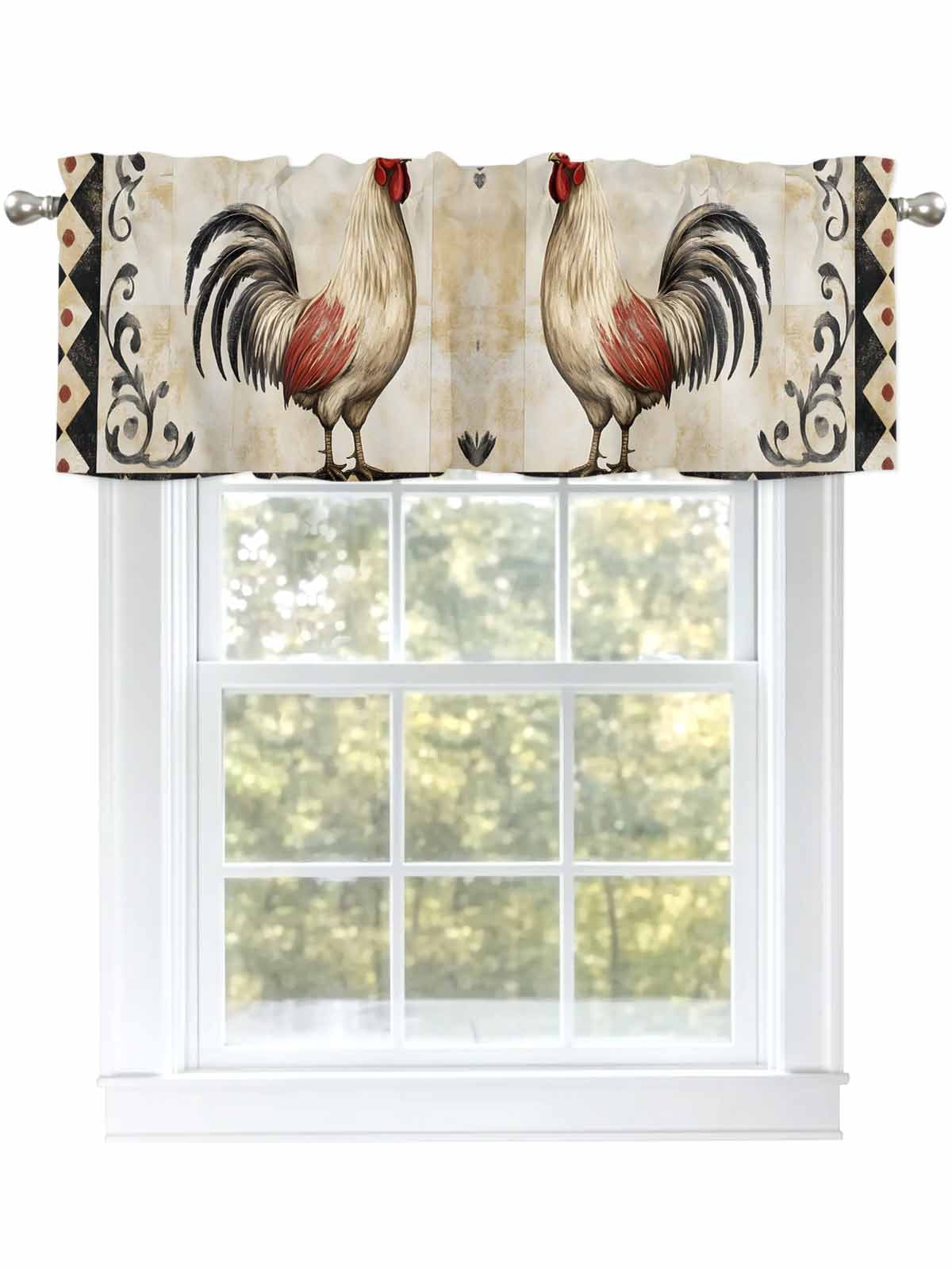 Vintage Rooster Curtain Valances for Windows, Farmhouse Animals ...