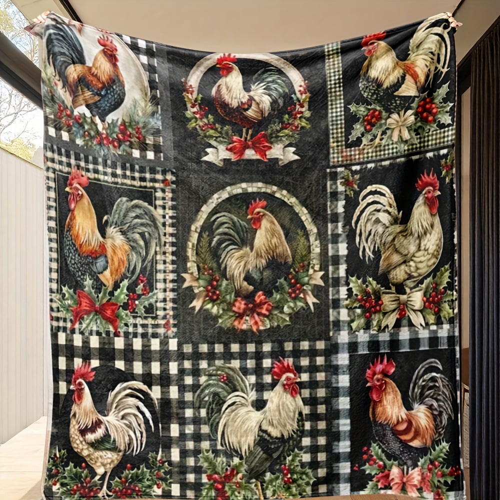 Vintage Rooster & Farmhouse Throw Blanket - Soft Flannel All-Season ...