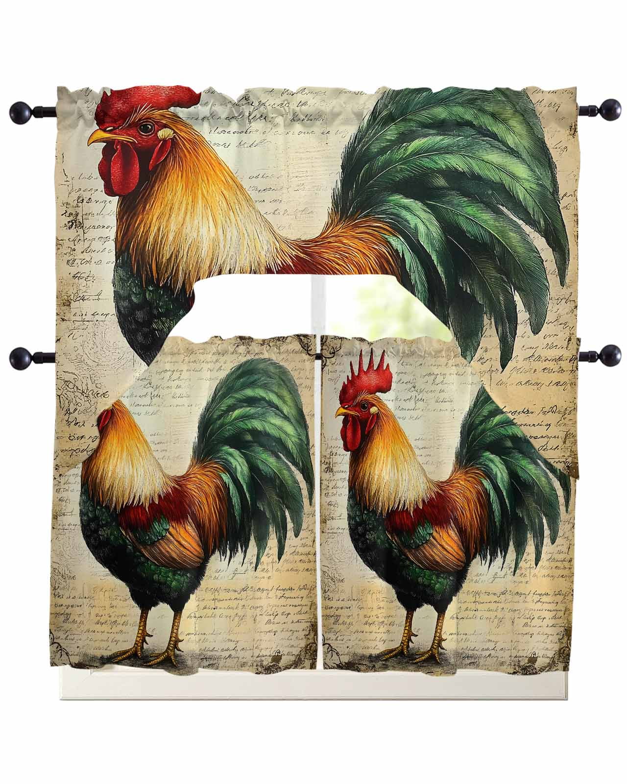 Vintage Rooster Kitchen Curtains Sets 36 Inch Length with Valance ...