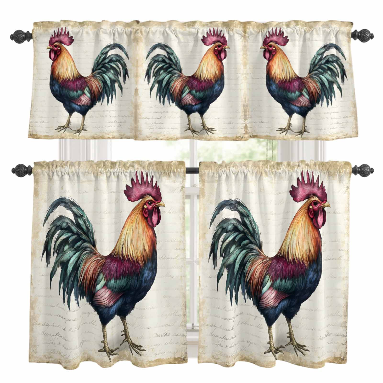 Vintage Rooster Kitchen Curtains Sets for Windows 24 Inch Length ...