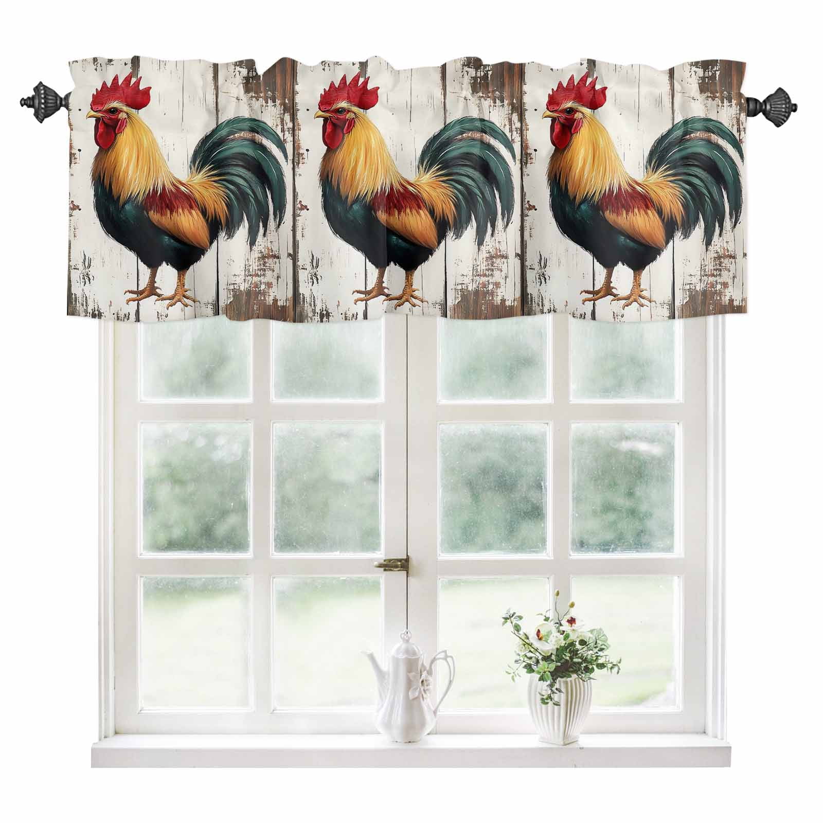 Vintage Rooster Kitchen Valances for Windows 42x12 Inch Kitchen ...