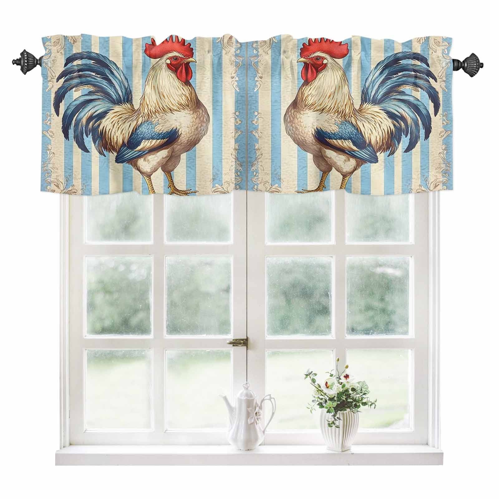 Vintage Rooster Kitchen Valances for Windows 42x12 Inch Kitchen ...