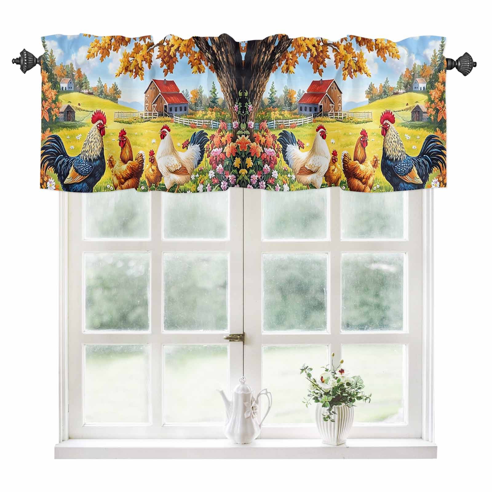 Vintage Rooster Kitchen Valances for Windows 60x18 Inch Kitchen ...